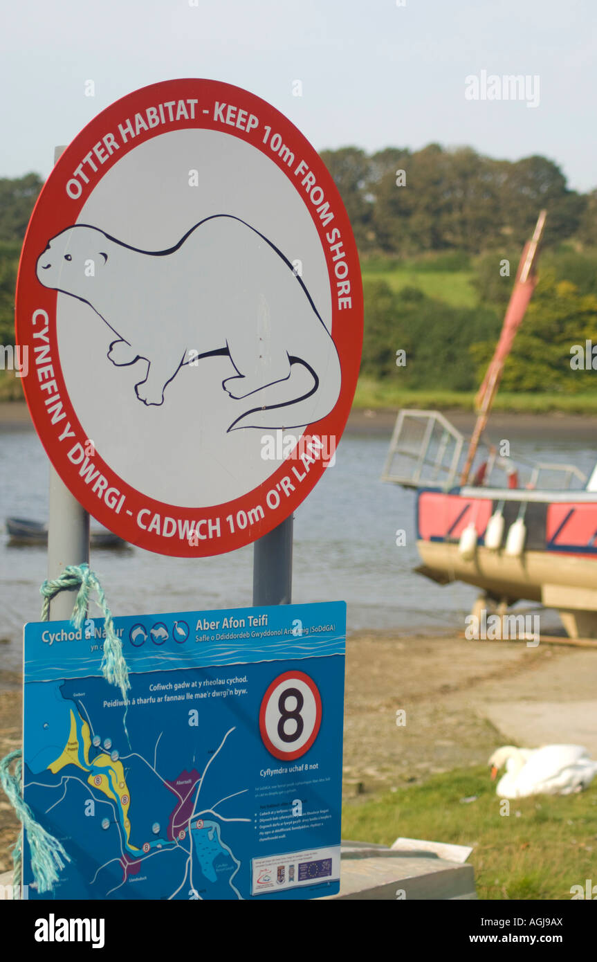 Otter habitat warning sign Teifi Tivy estuary near Cardigan west wales ...