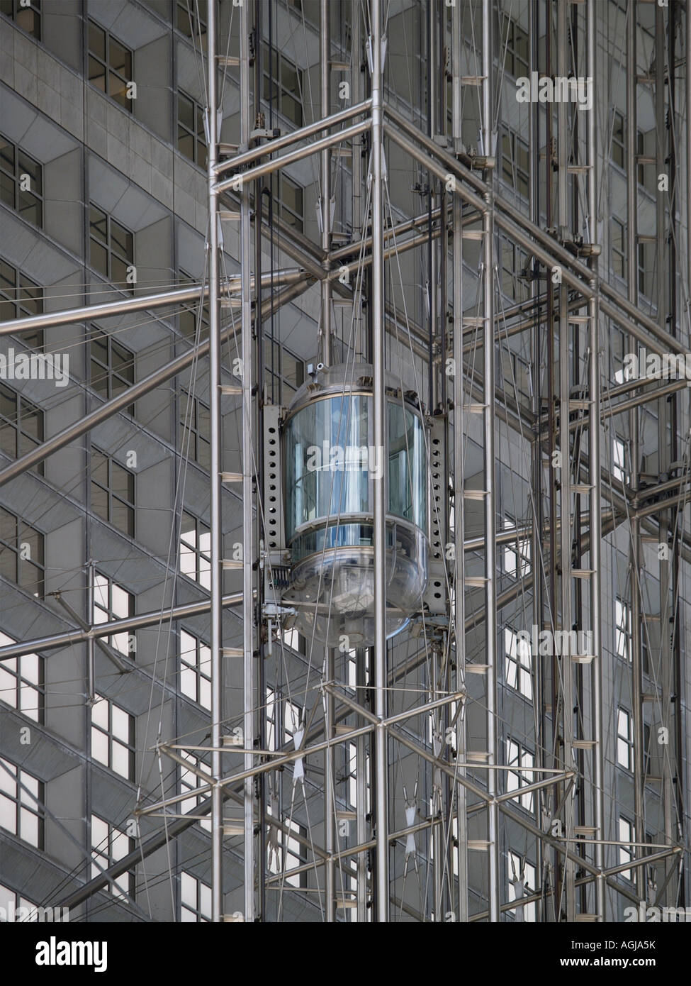 The external elevator lift of the Grande Arche building in La Defense ...