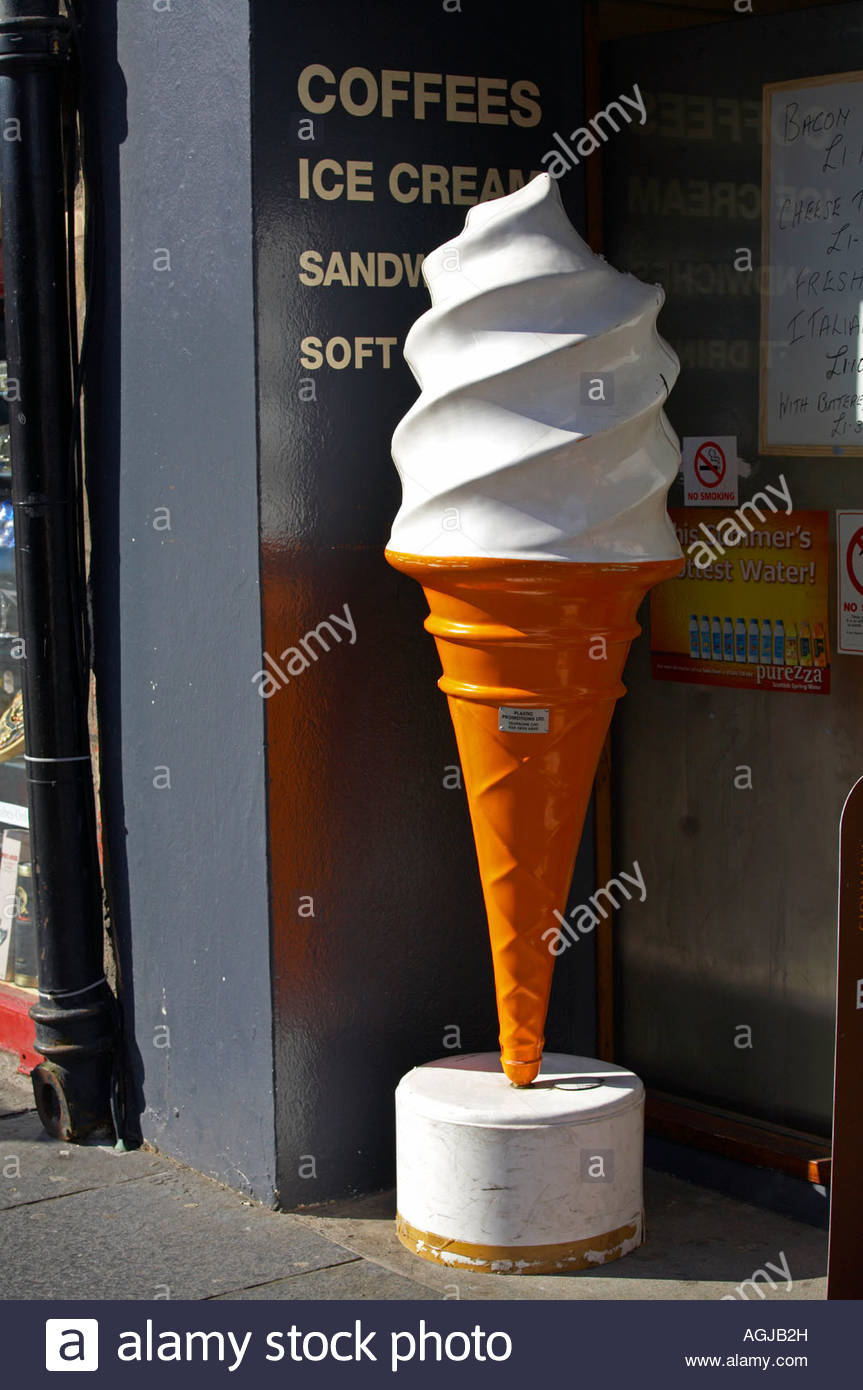 Advertising Ice Cream cone outside a cafe Stock Photo - Alamy