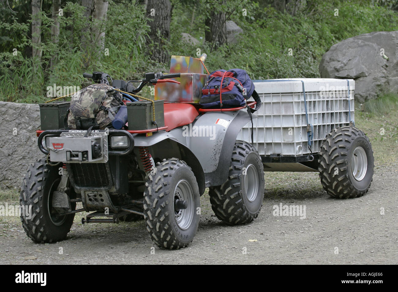 4 WD vehicle with a small trailer Alaska USA Stock Photo - Alamy