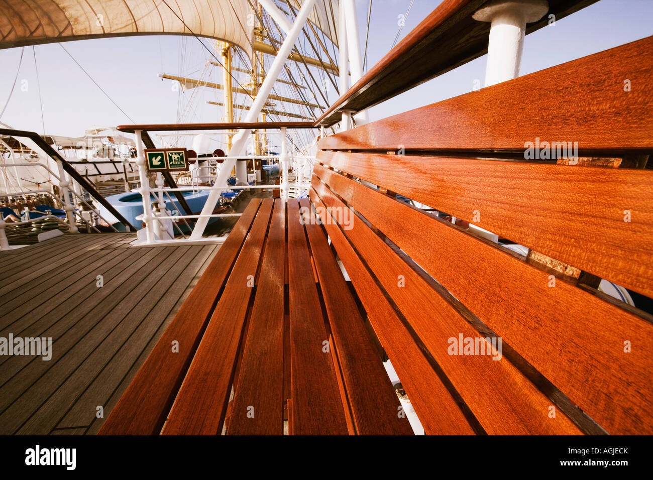 Bench on a sailing ship Stock Photo - Alamy