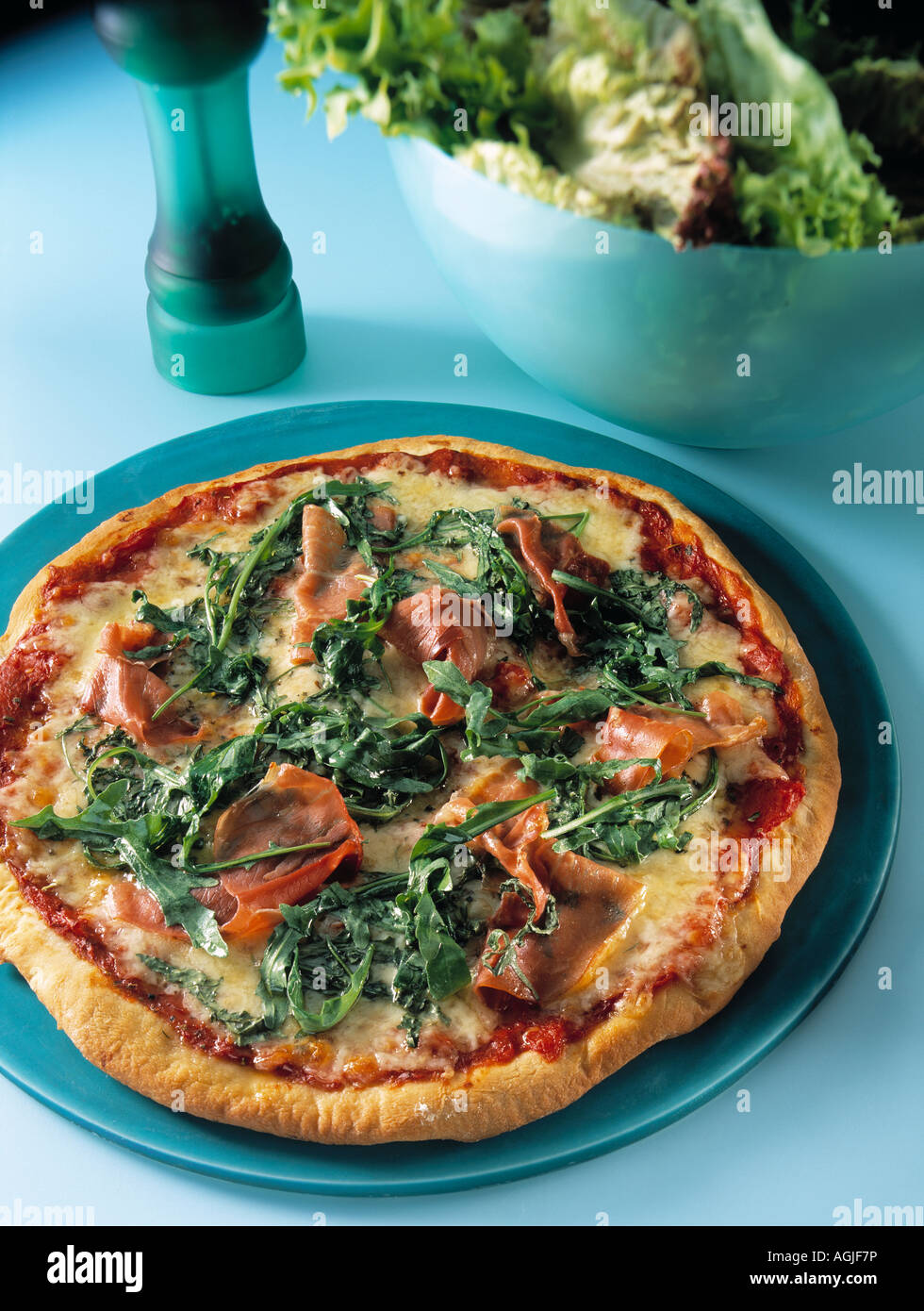 Individual ham rocket cheese tomato sauce pizza hi-res stock ...