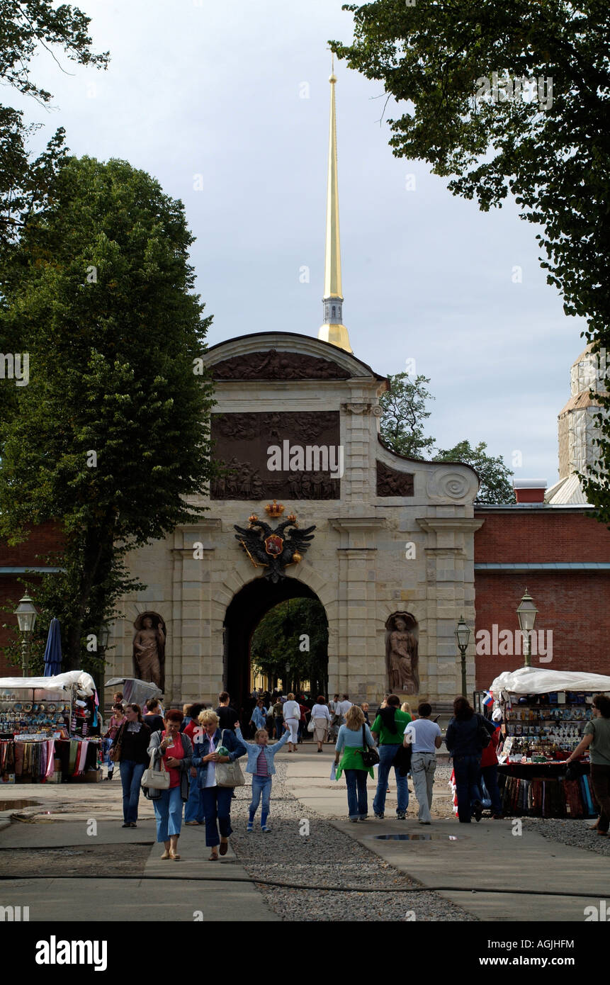 Tourists at the St Peters Gate Entrance to Peter and Paul Fortress St ...