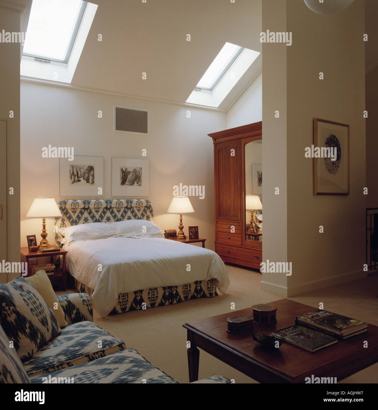 Bedroom with skylights Stock Photo - Alamy
