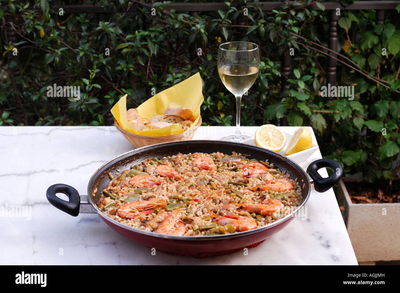 Spanish paella on the table Stock Photo - Alamy