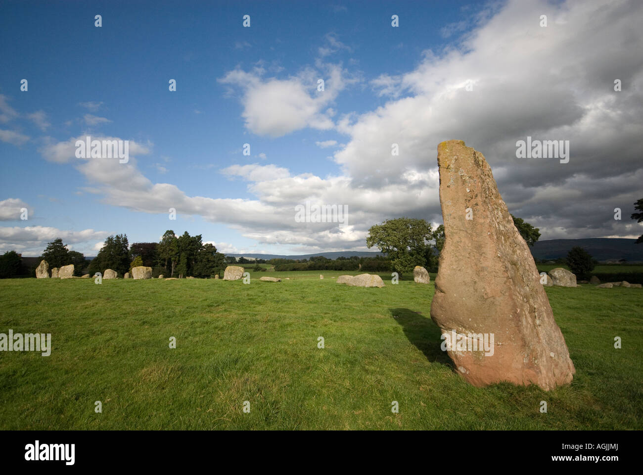 The ancient stone in Cumbria, England known as Long Meg Stock Photo - Alamy