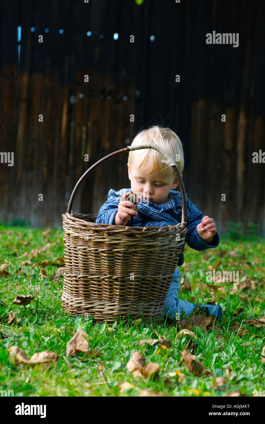 Baby boy garden autumn hi-res stock photography and images - Alamy