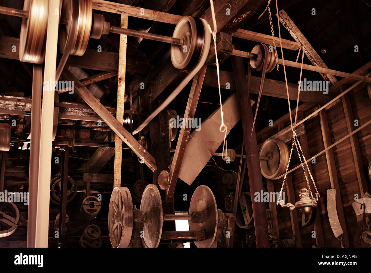 ropes pulleys and machinery in an old factory Stock Photo - Alamy