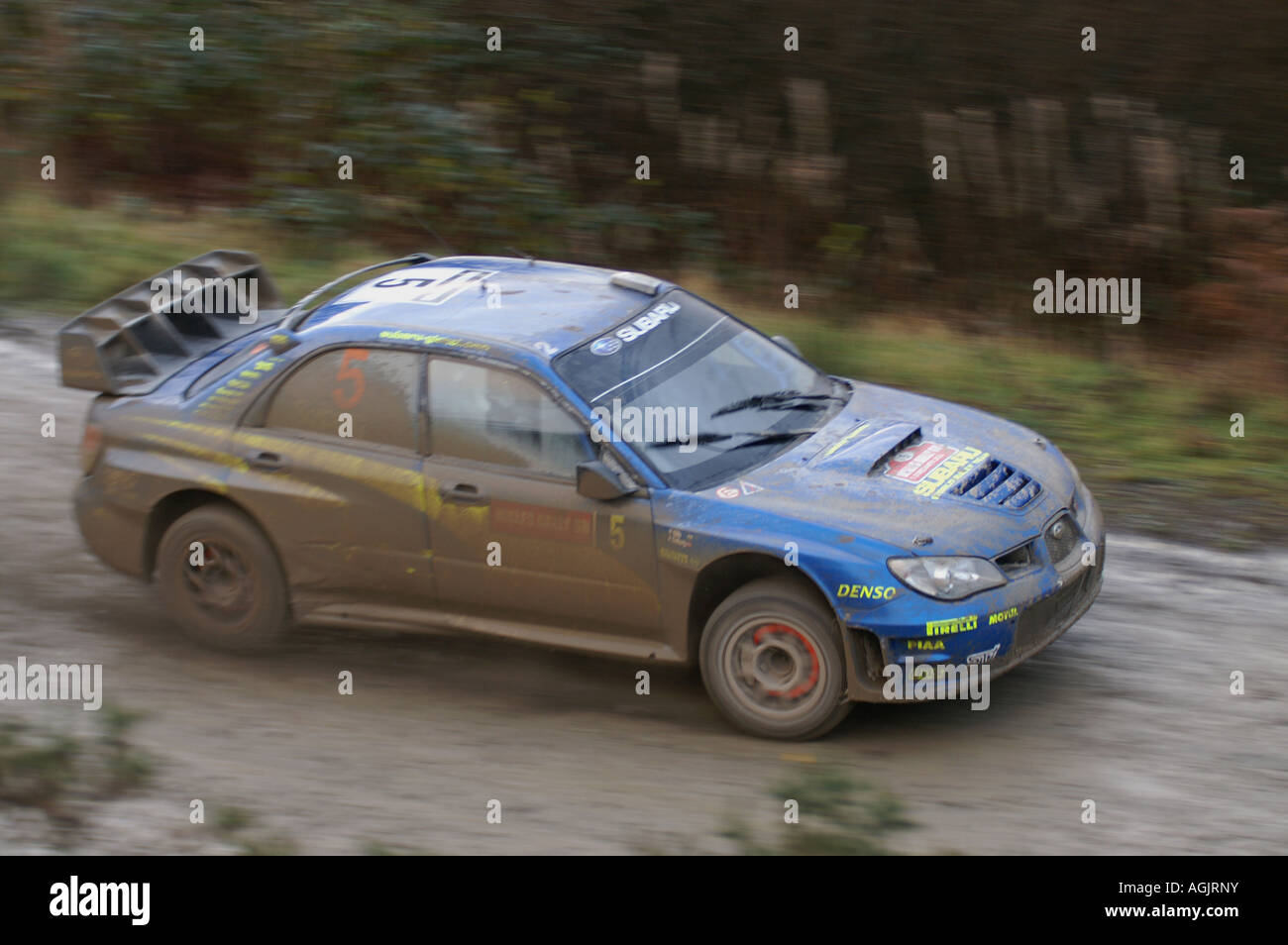 Peter Solberg's Subaru Impreza on Halfway stage of the WRC Wales Rally ...