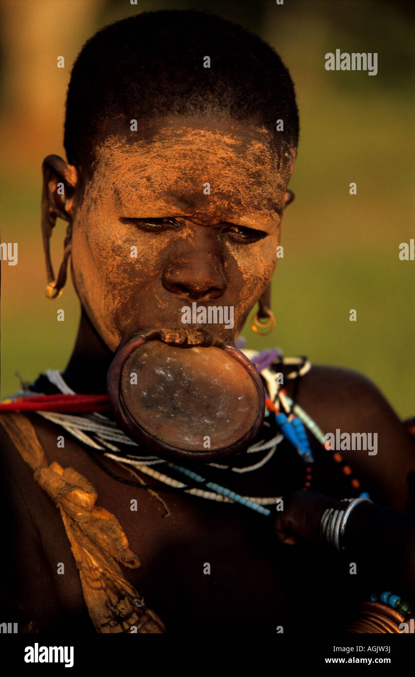 Portrait of A Surma woman in an afternoon light Stock Photo - Alamy
