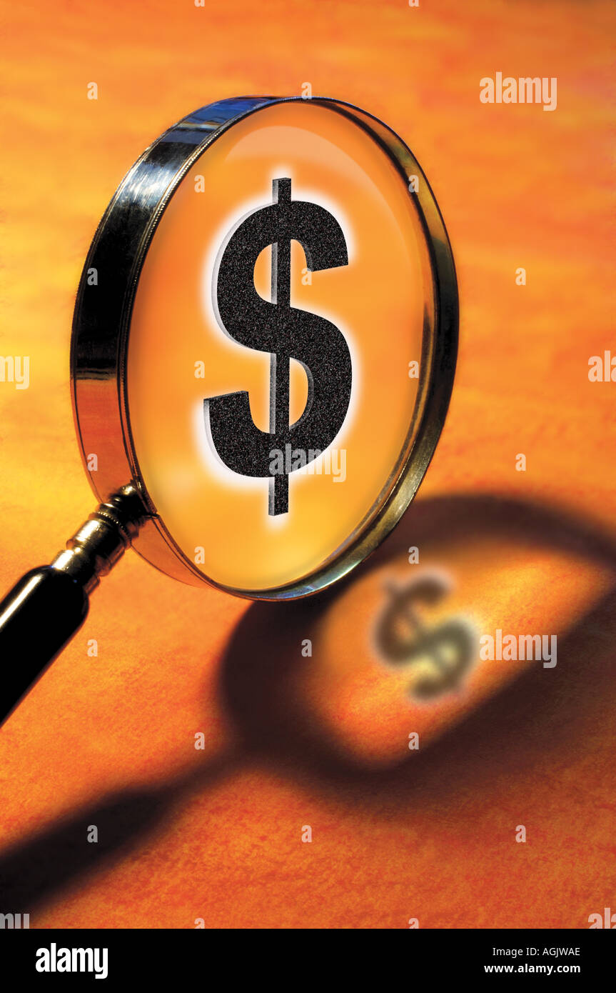 Dollar sign in magnifying glass Stock Photo - Alamy