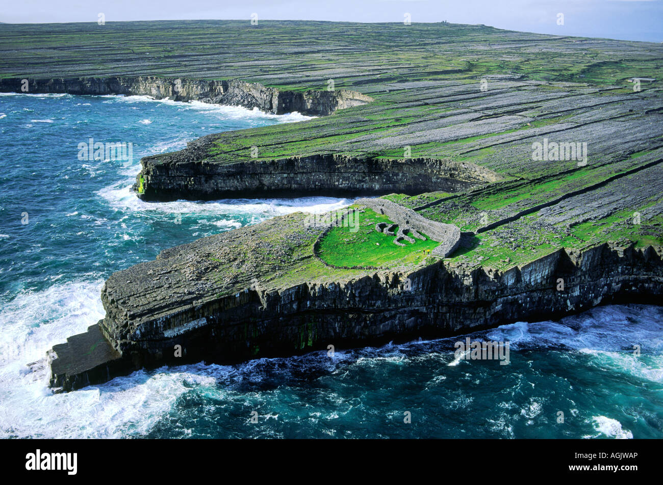 Dun Duchathair ancient Celtic stone fort on limestone cliffs of ...
