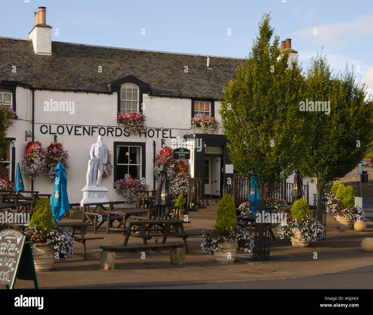 Clovenfords Hotel inn near Galashiels Scottish Borders with statue of ...