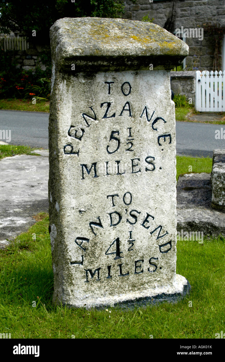 Cornwall England 18th century milestone near Land s End Stock Photo - Alamy