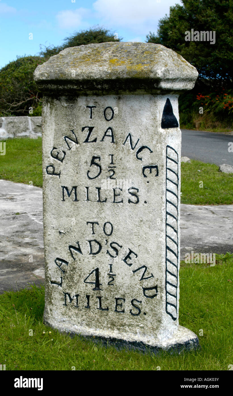 18th century milestone near Land s End, Cornwall England Stock Photo ...