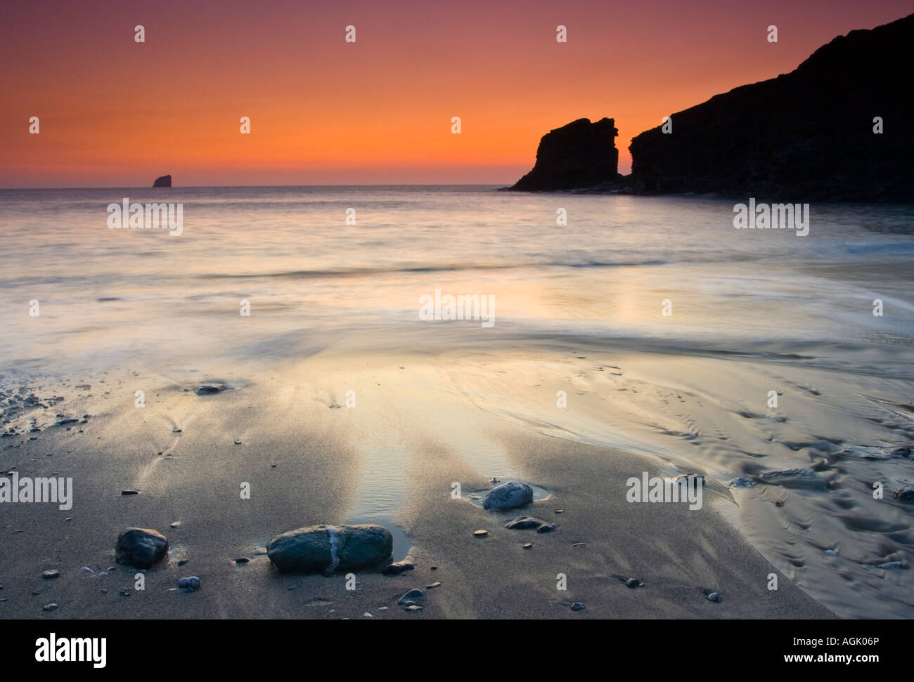 Dusk on the beach at Trevellas Porth near St Agnes Cornwall UK Stock ...