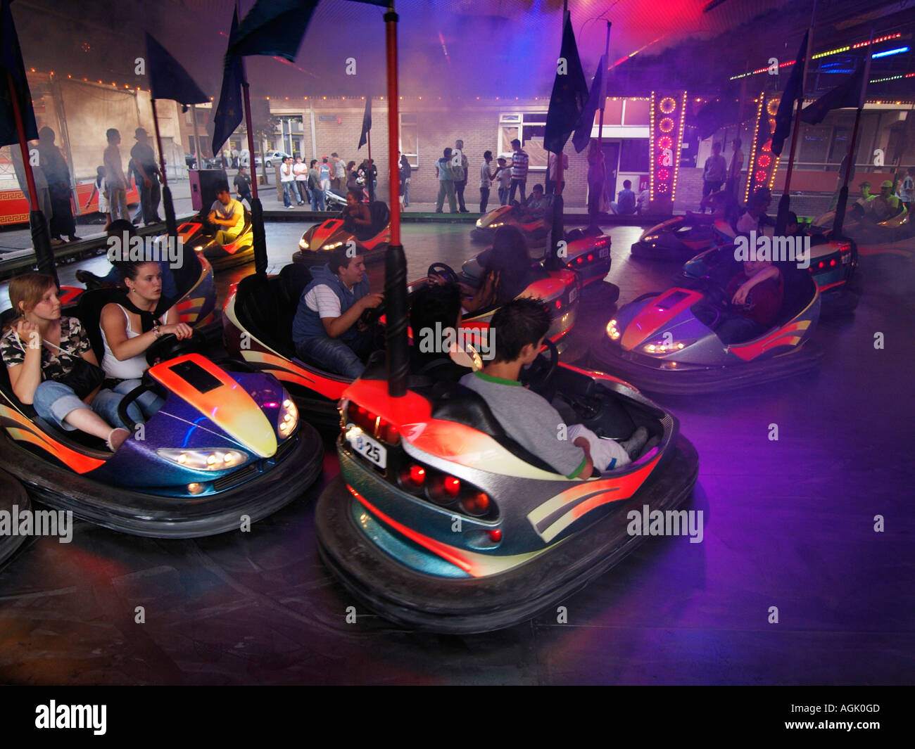 Bumper cars action on the yearly fun fair fairground in Tilburg the ...