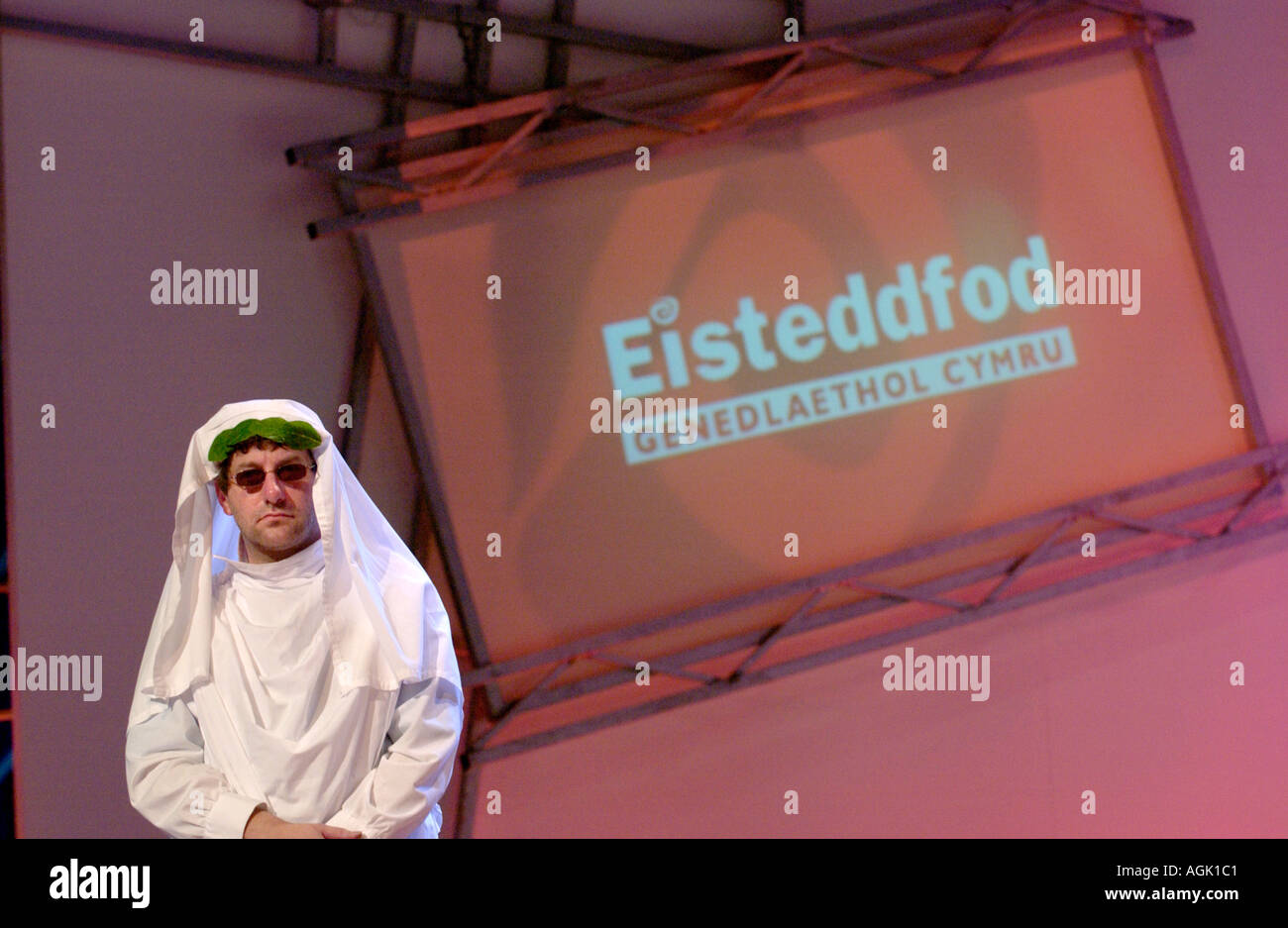 Bard Twm Morris on stage at the National Eisteddfod of Wales in Newport ...