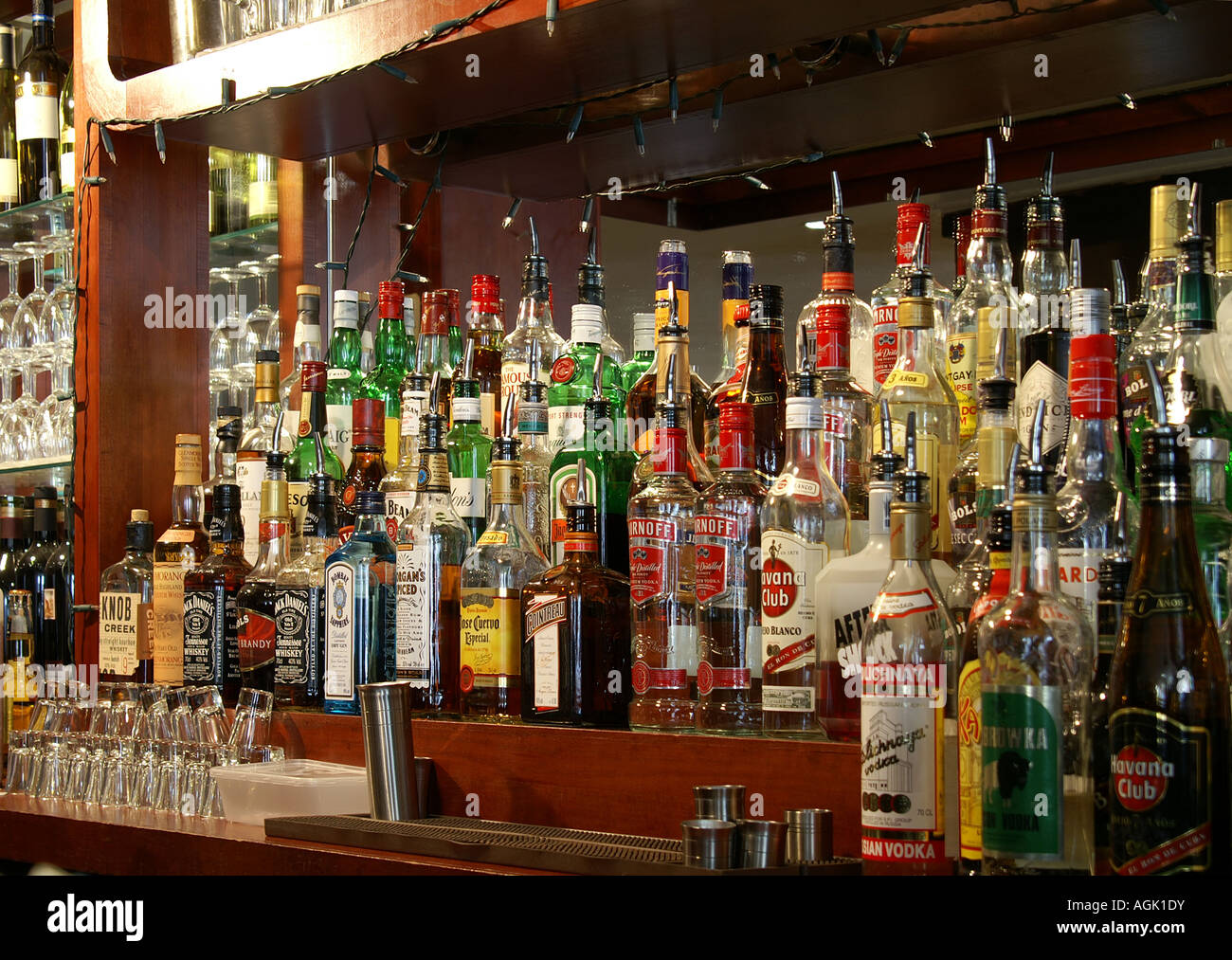 Drinks bottles in a bar Stock Photo - Alamy