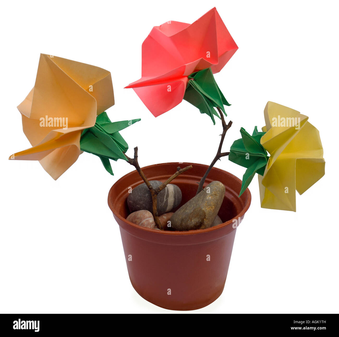 Composition of origami flower figures isolated on white Stock Photo - Alamy