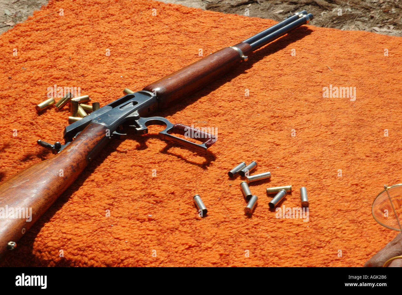 lever action rifle and bullets on rifle range table dsc 2524 Stock ...