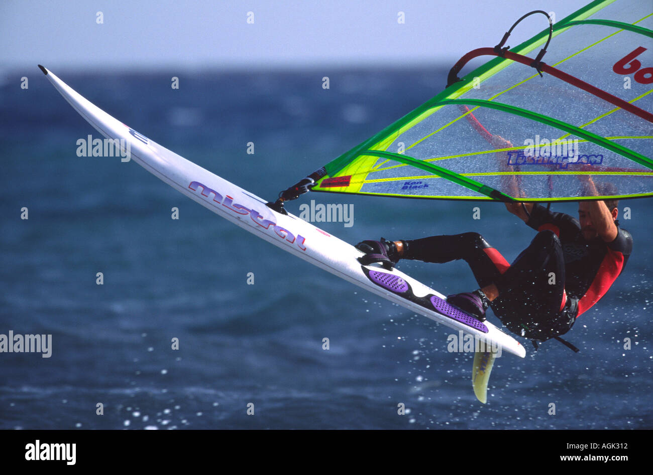 side on view of airborne windsurfer on Red Sea Dahab Sinai Egypt Stock ...