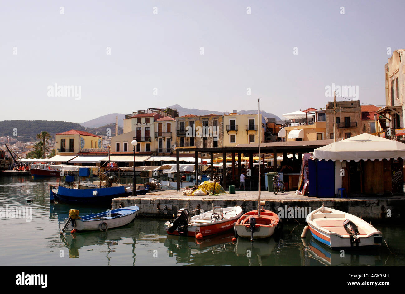 THE VENETIAN HARBOUR AT RETHYMNON. CRETE. MEDITERRANEAN GREEK ISLAND ...