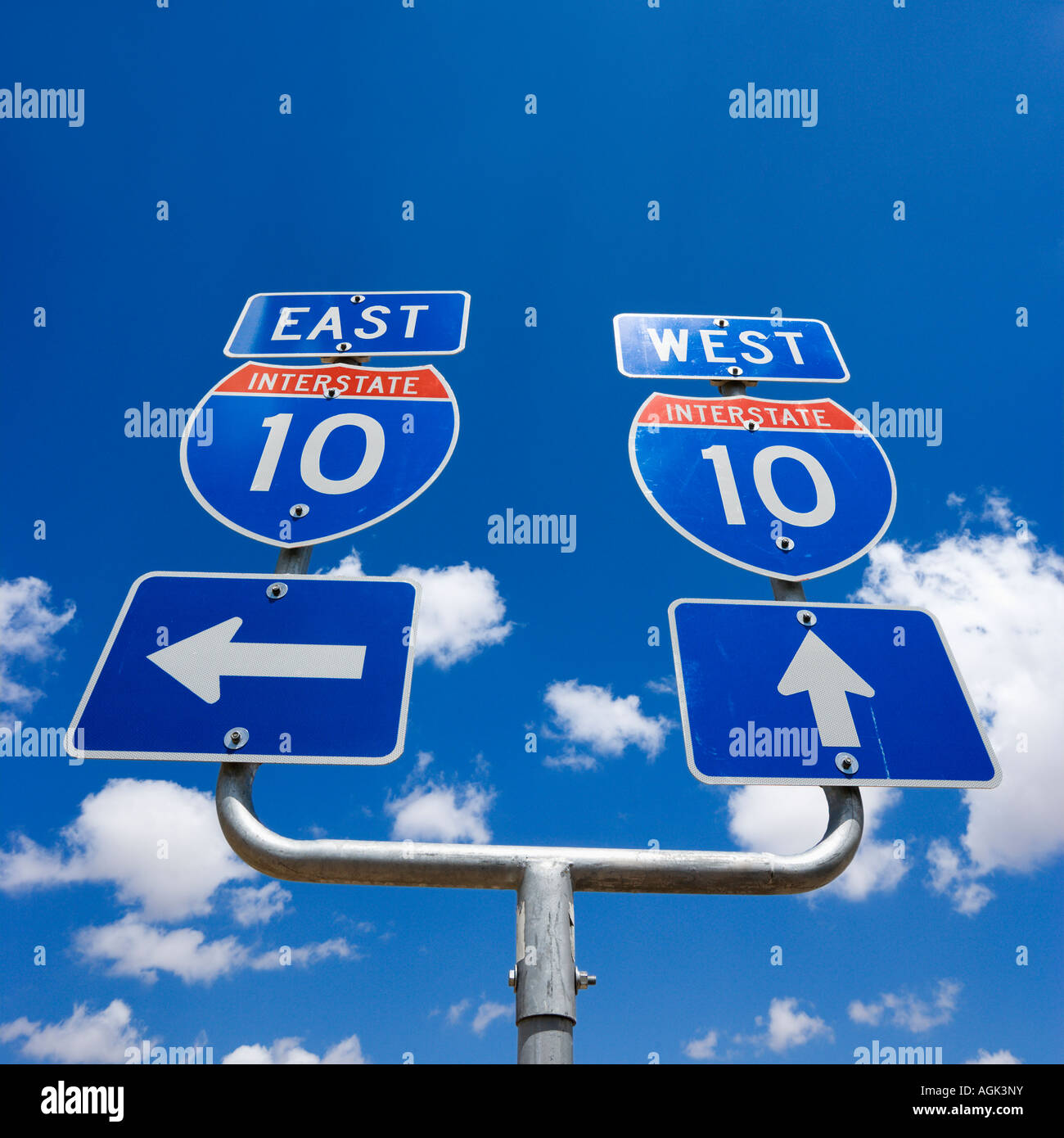 Highway interstate 10 sign with arrows pointing east and west Stock ...