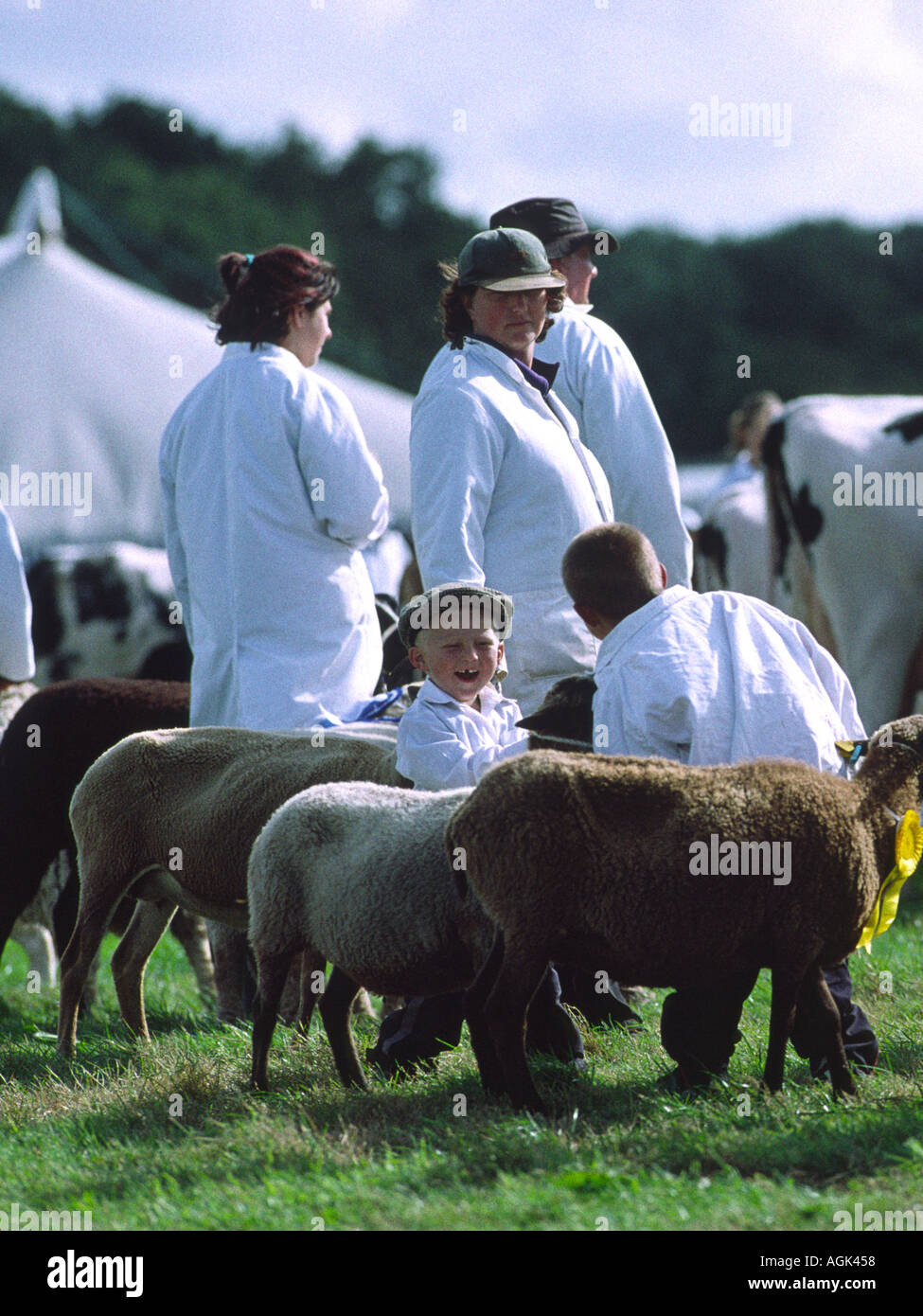 Two very young boy farmers in a line of other older farmers showing ...