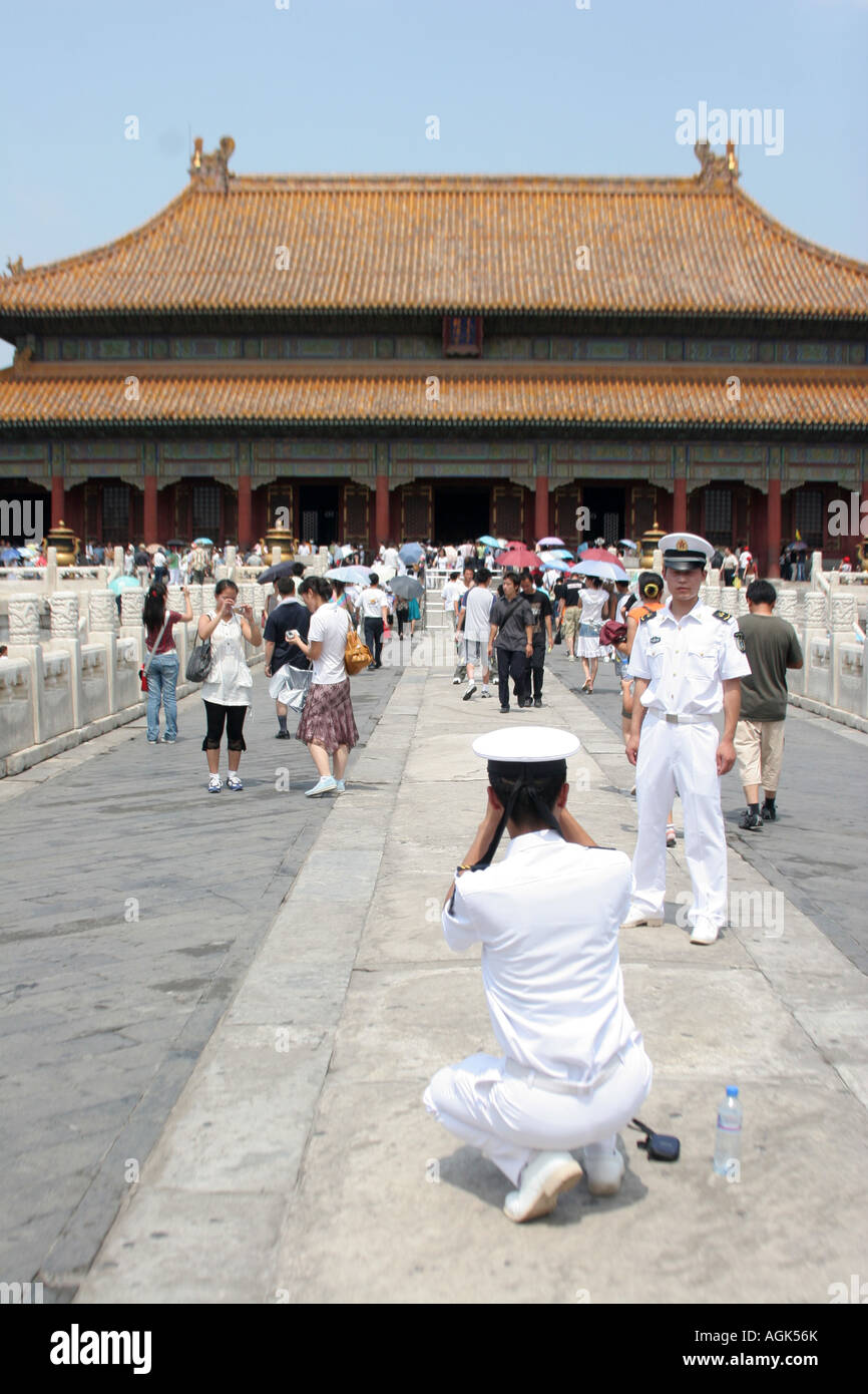 chinese navy officers pose in the Forbidden city Beijing China August ...