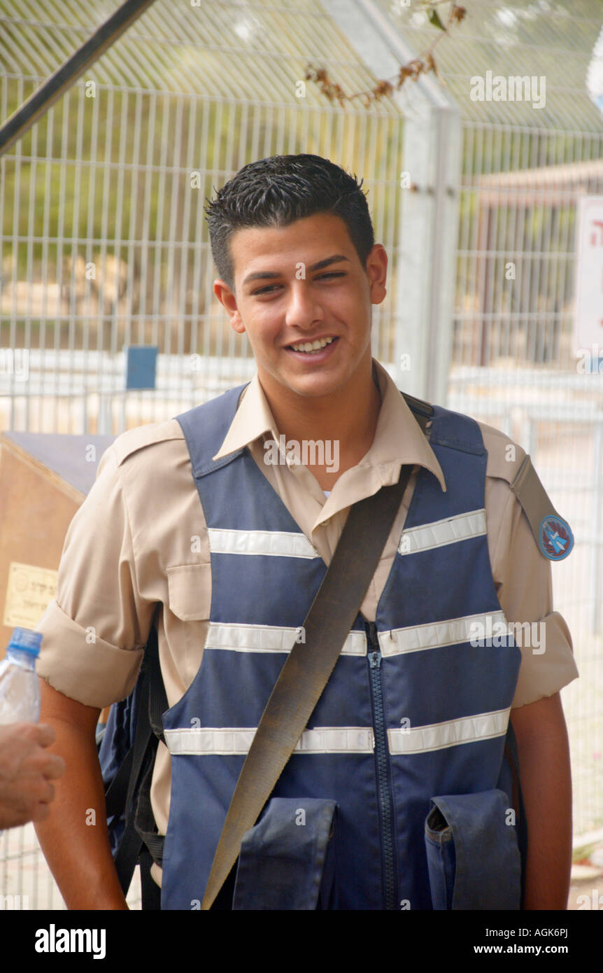 Israel Smiling Israeli soldier on guard duty with an M 16 rifle on his ...