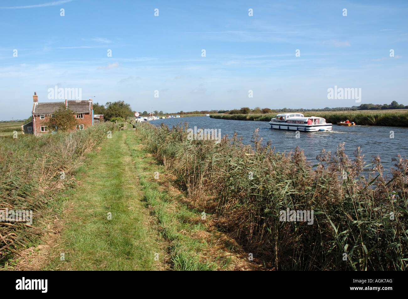 Broads cruiser on the River Bure near Acle, Norfolk, Broads National ...