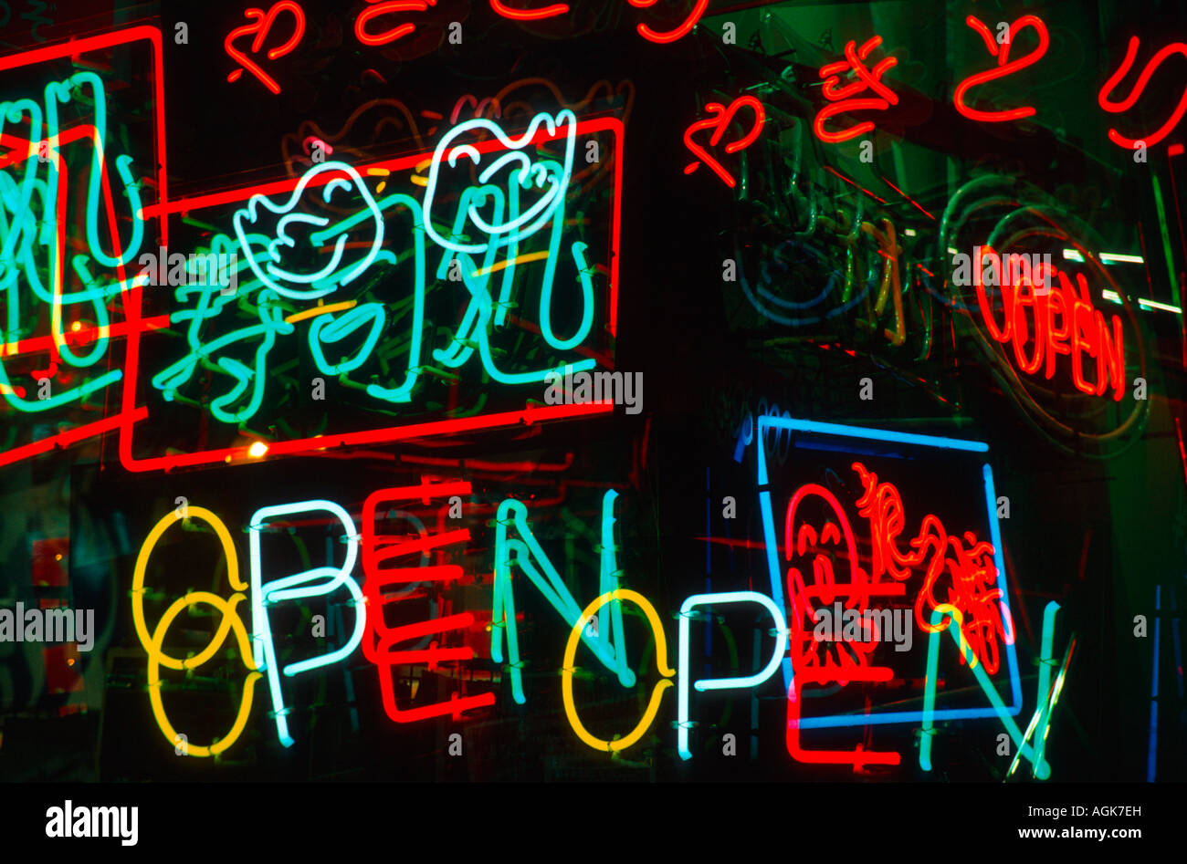 Asia, Japan, Osaka. Neon signs for sale in Dotombori District market ...