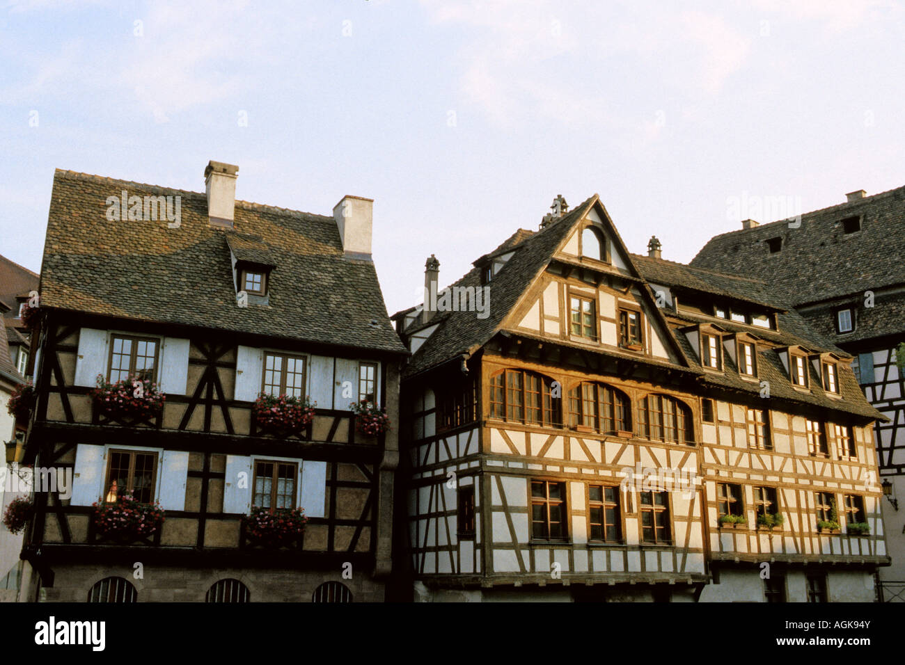 Timbered houses Strasburg France Alsace Strasbourg twilight Stock Photo ...