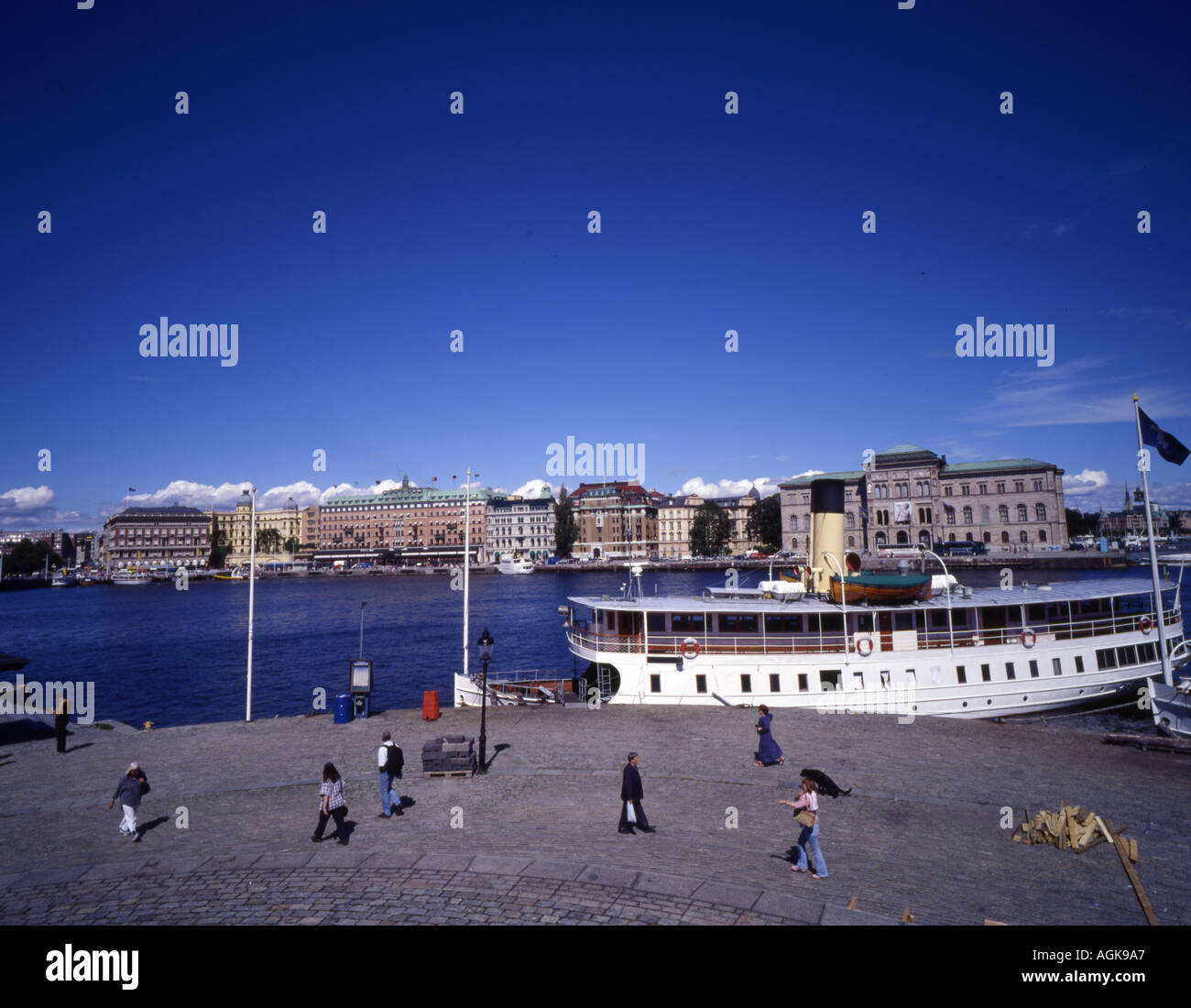 The waterfront in the centre of Stockholm viewed from Gamla Stan with a ...