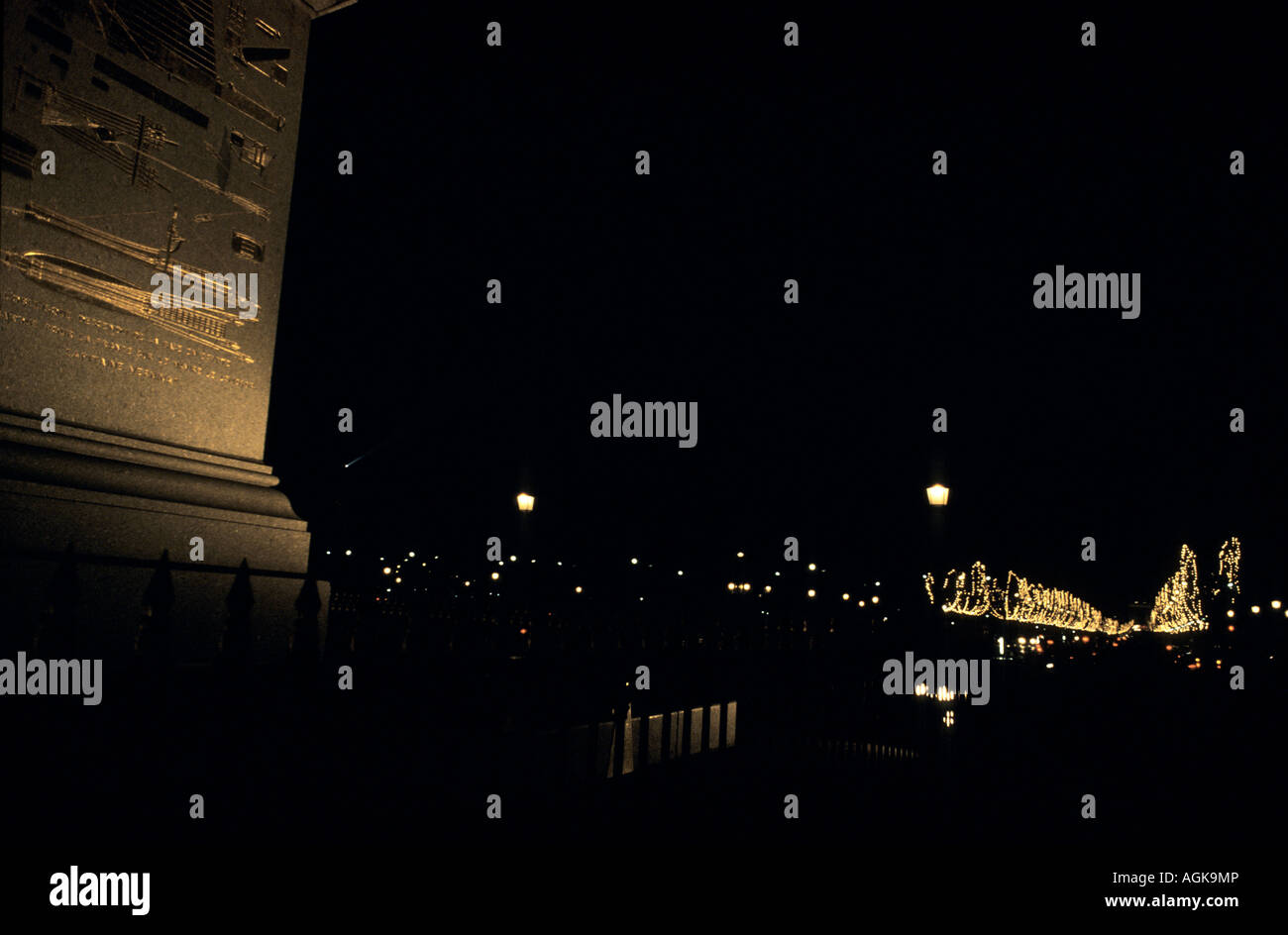 Place de la Concorde at night close up at the base of the Egyptian ...