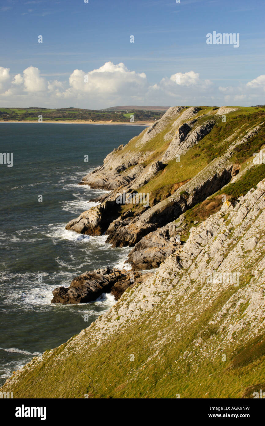 Vertical photograph of Pennard Cliffs, Gower Peninsula, South Wales, U ...