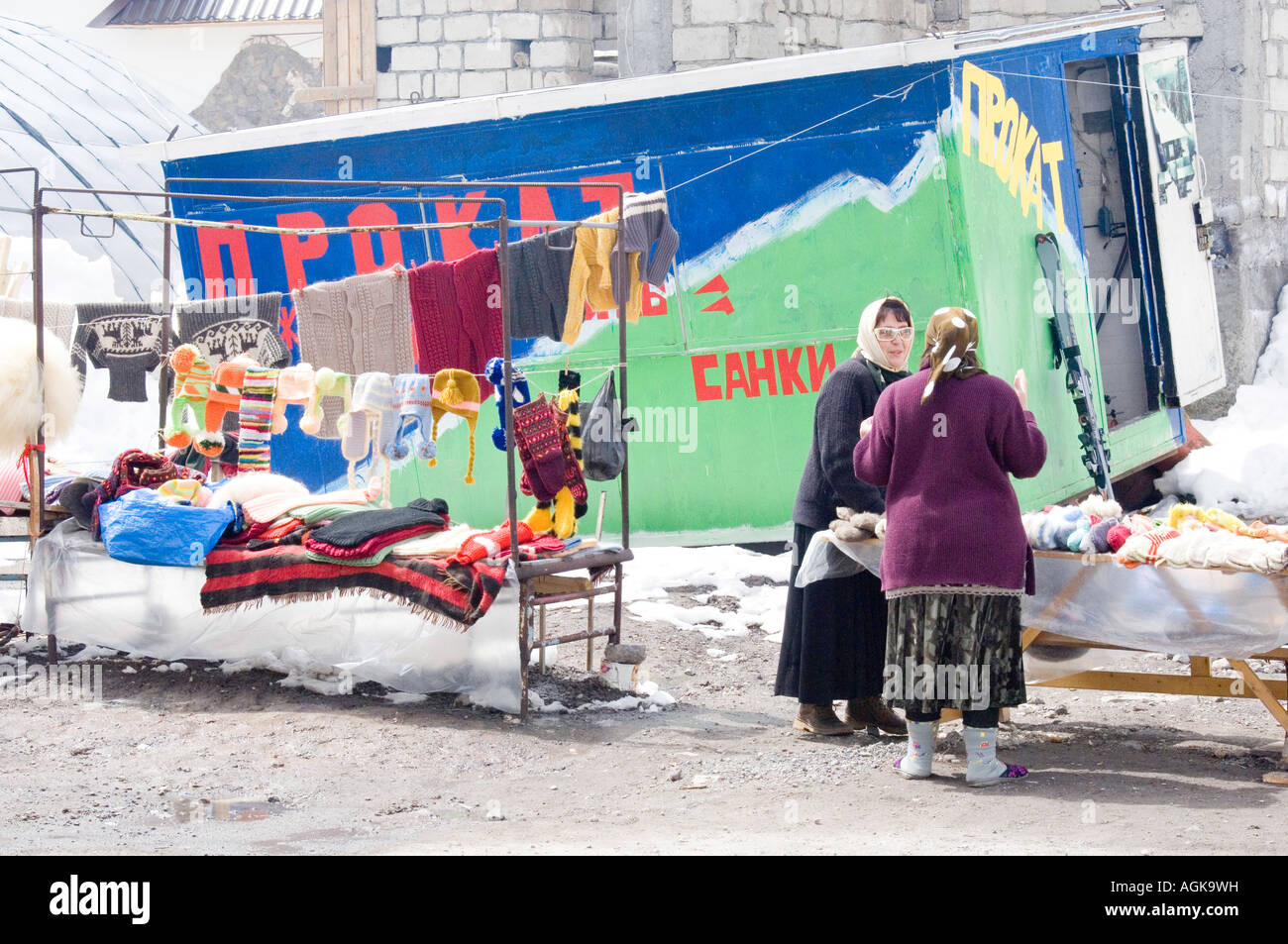 Souvenir sellers at the foot of Mount Elbrus Russia Stock Photo - Alamy