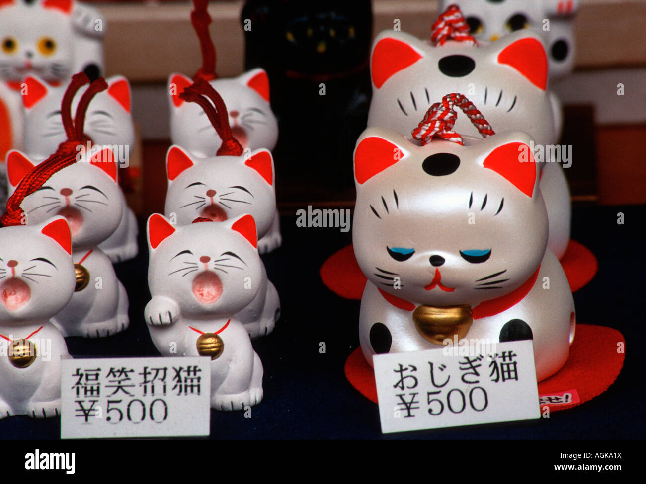 Asia, Japan, Tokyo, Akasaka. Display of lucky cats, a Japanese cultural ...