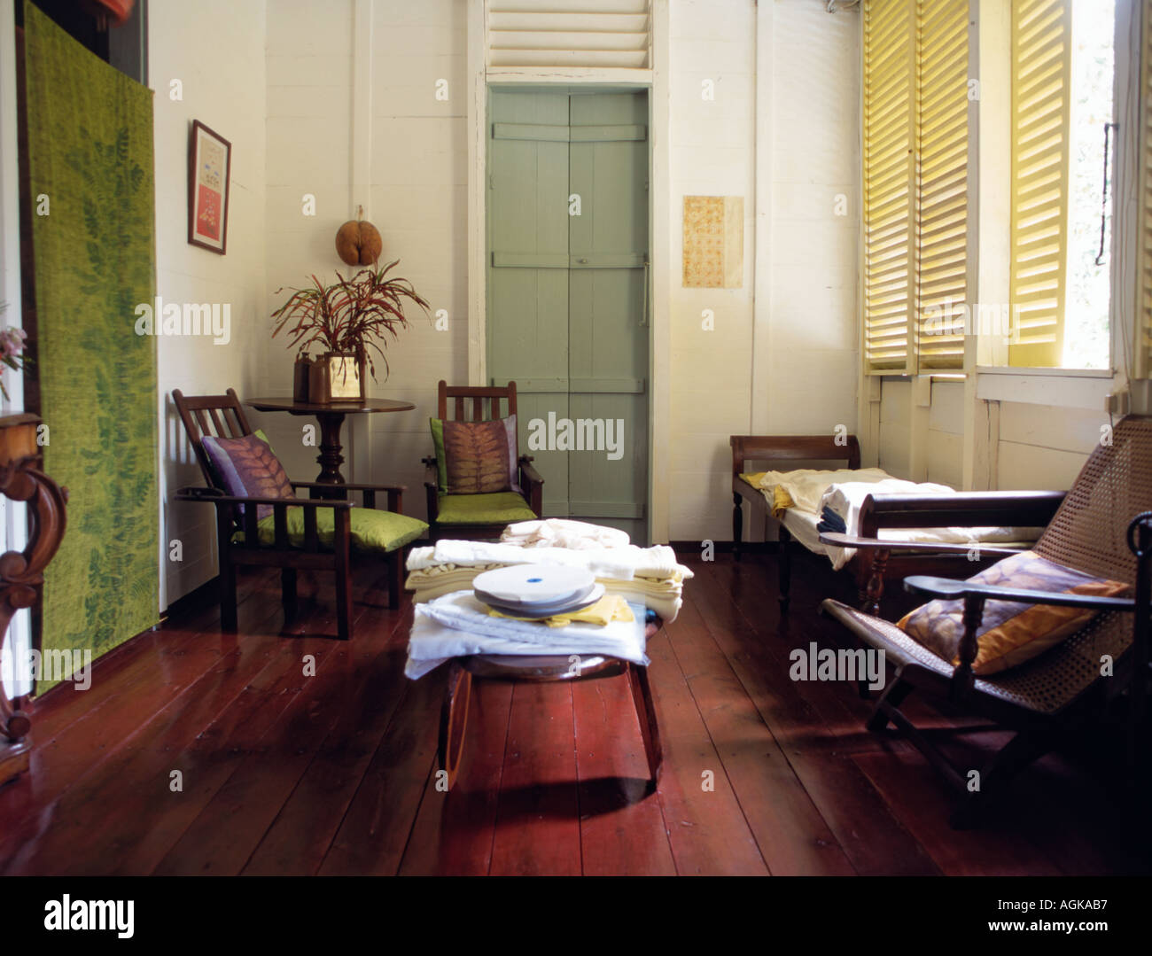 Traditional Seychelles house interior with shutters and no glass Stock ...