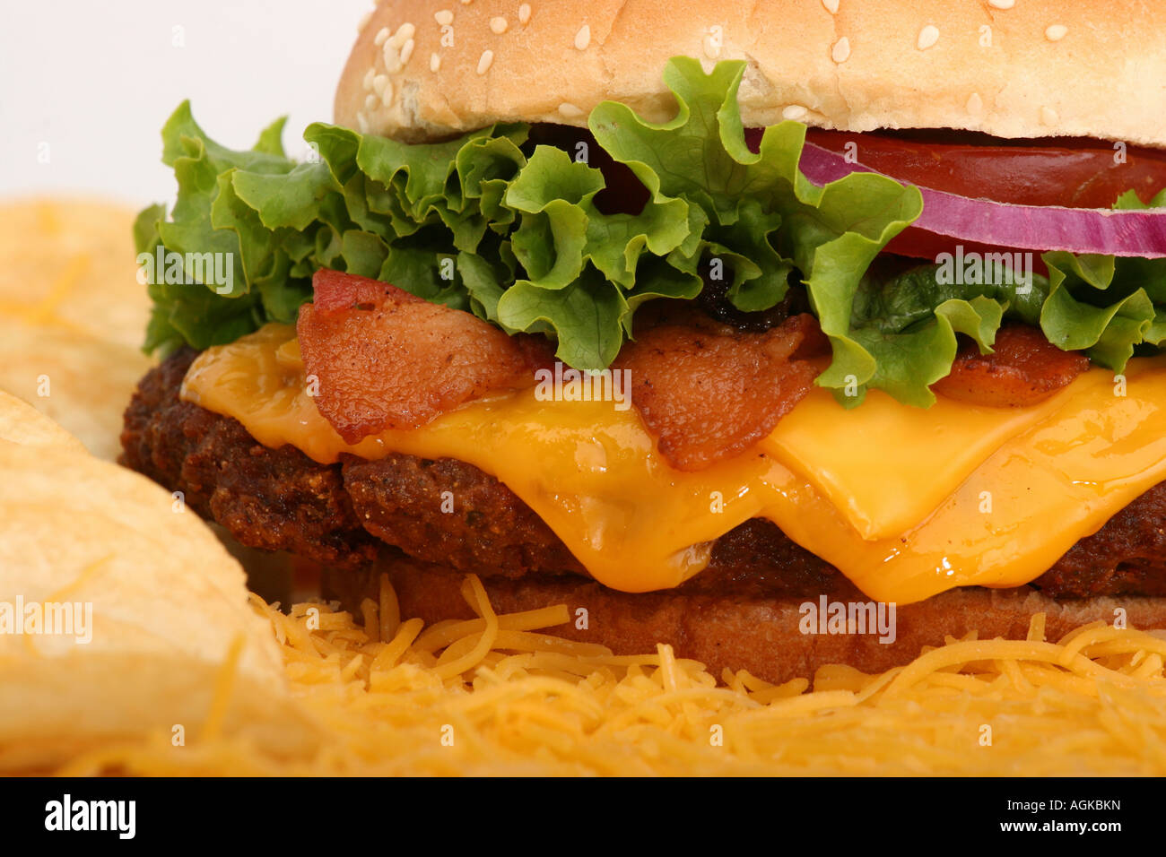 Hamburger with potato chips Beef burger American fresh fast food ...
