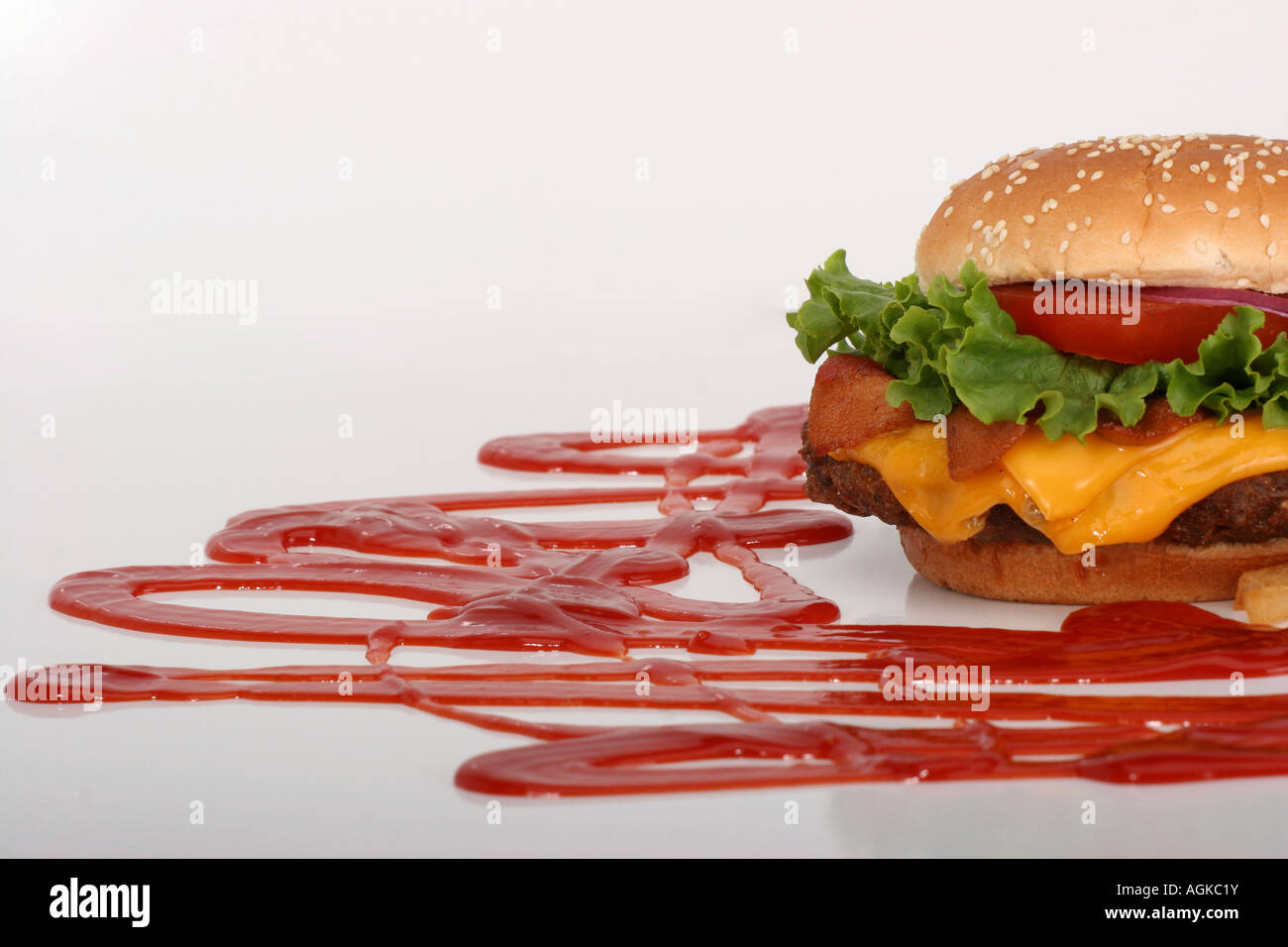 Hamburger Beef burger American fresh fast food overhead from above ...