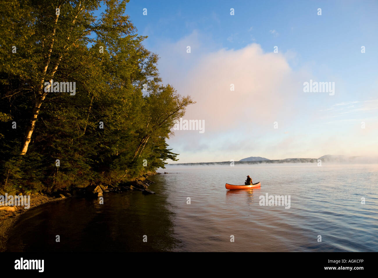 Canoeing in Lily Bay on Moosehead Lake Maine Sugar Island USA Stock ...