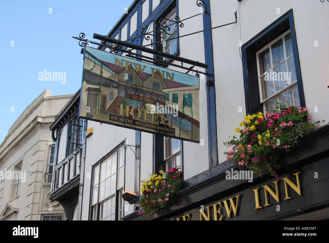 The 14th Century New Inn Hotel sign, Northgate Street, Gloucester ...