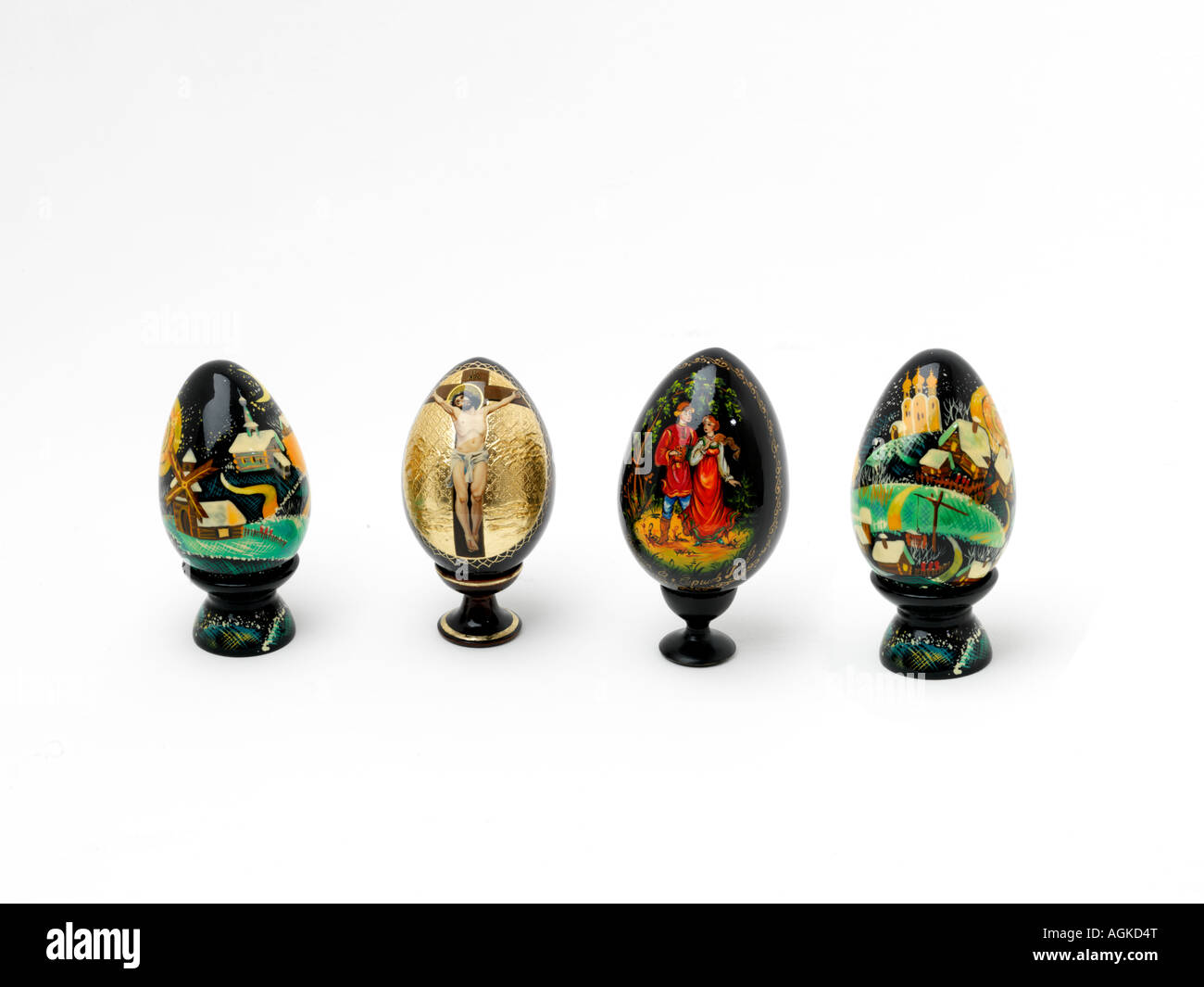 Four Russian Hand Painted Lacquer Eggs Stock Photo - Alamy