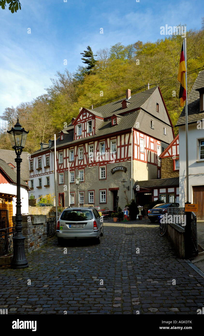 Road leading to converted watermill, now a hotel in Braubach, Germany ...