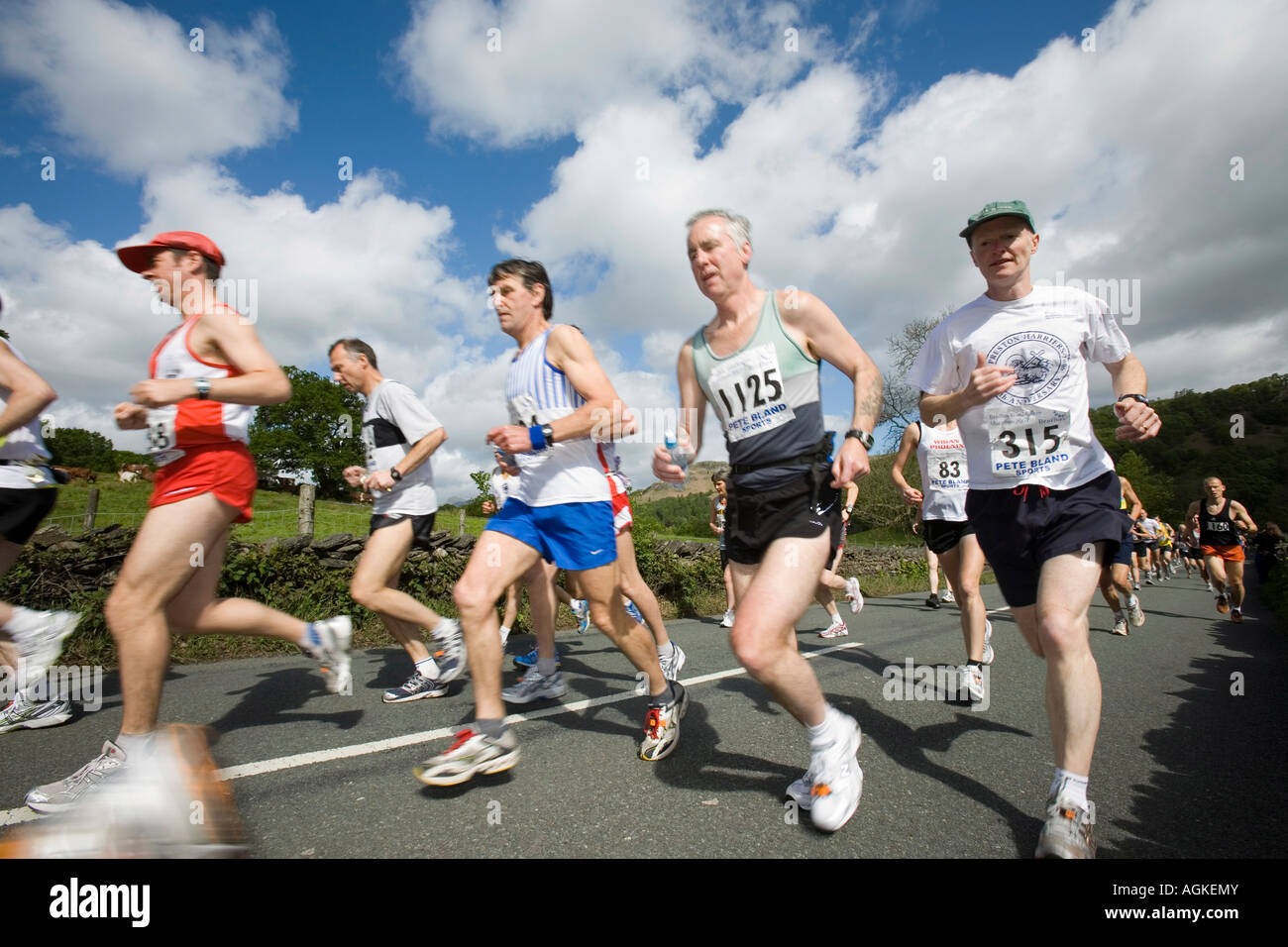 Runners in the Windermere Marathon setting off from Brathay, Ambleside ...