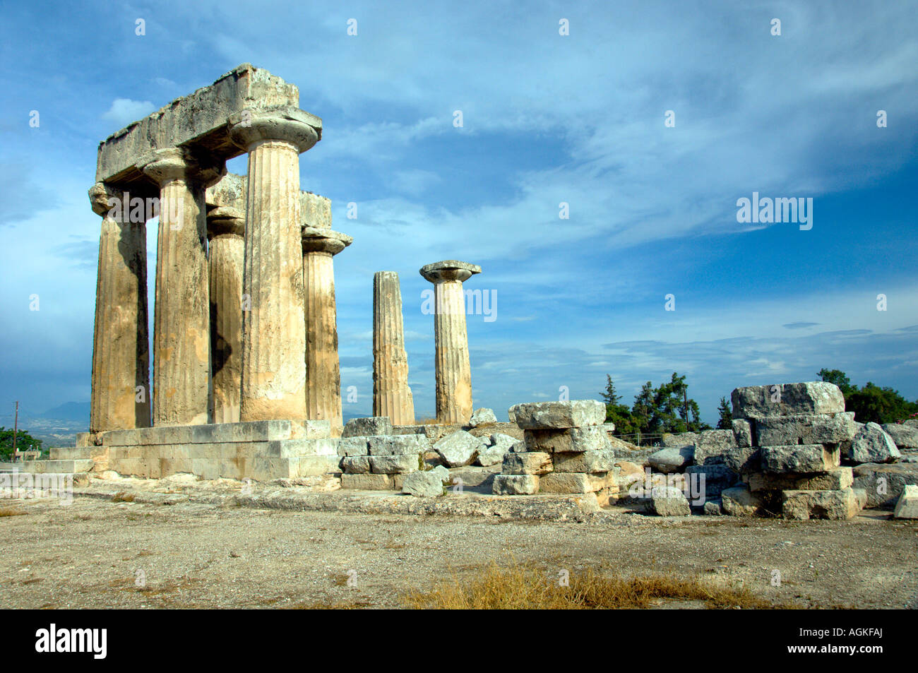 The ruins of the Temple of Apollo in the ancient city of Corinth Greece ...
