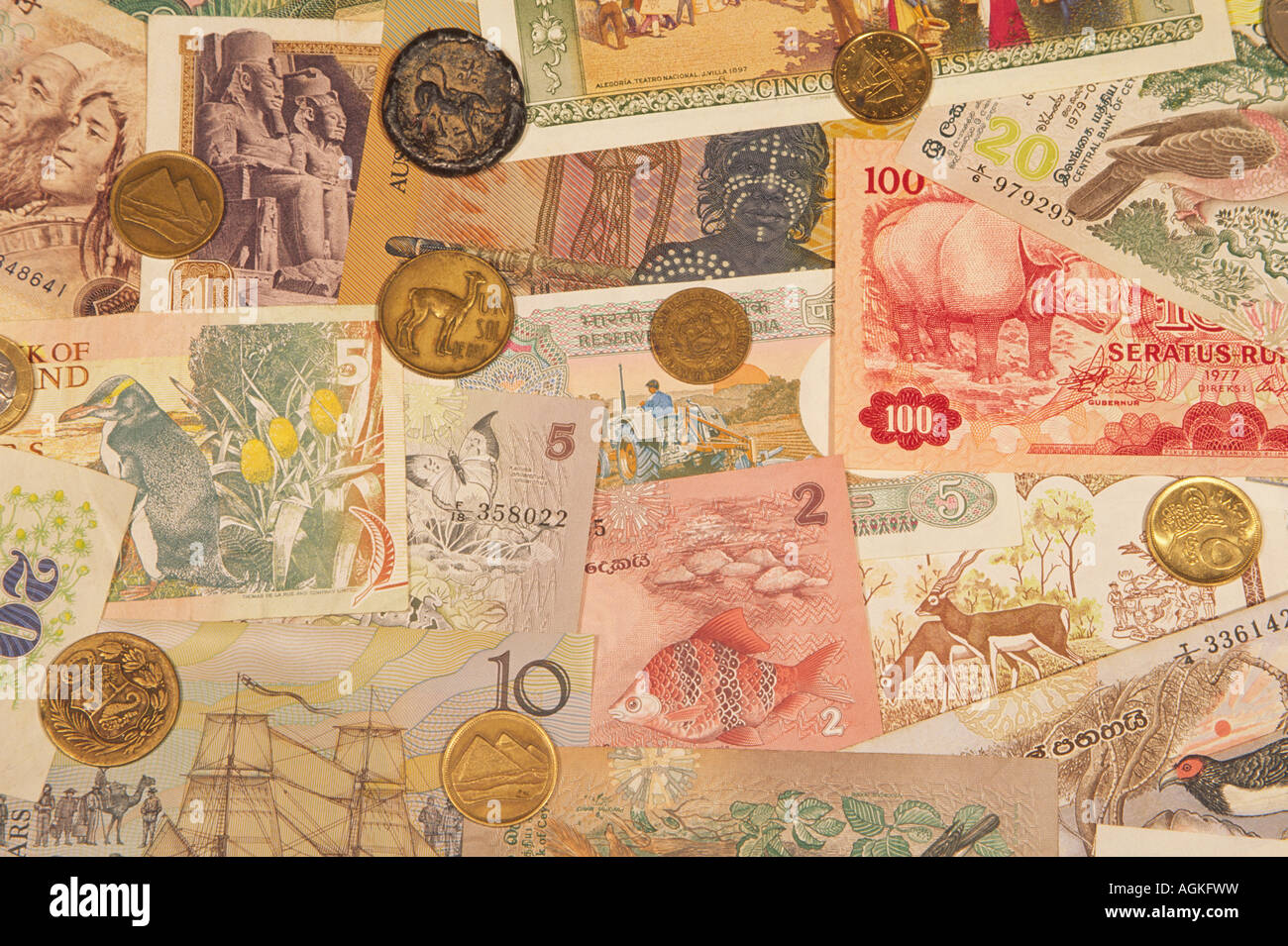 Montage of coins and paper money from various countries Stock Photo - Alamy