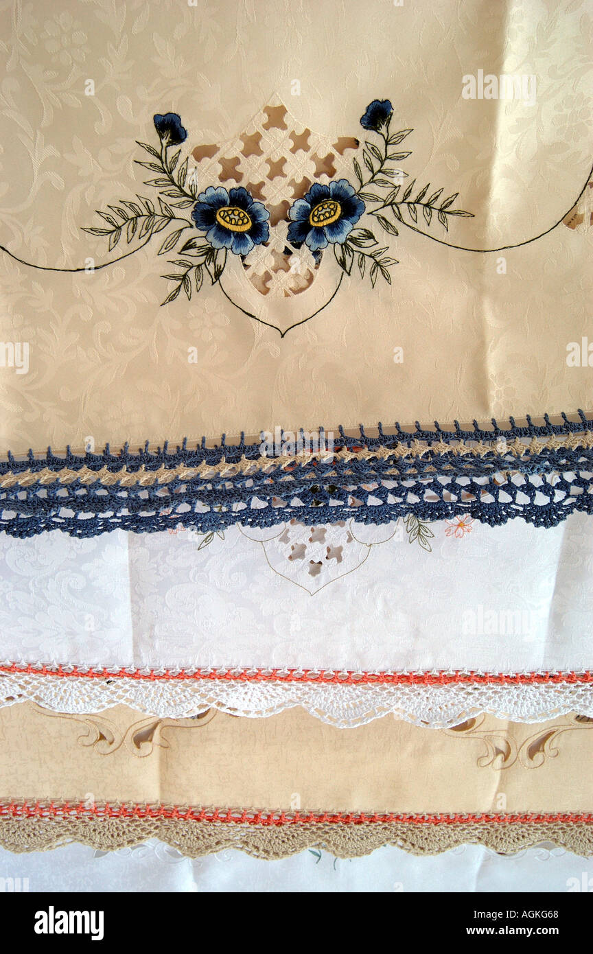 Embroidered cloth for sale at market stall Dubrovnik Croatia Stock ...